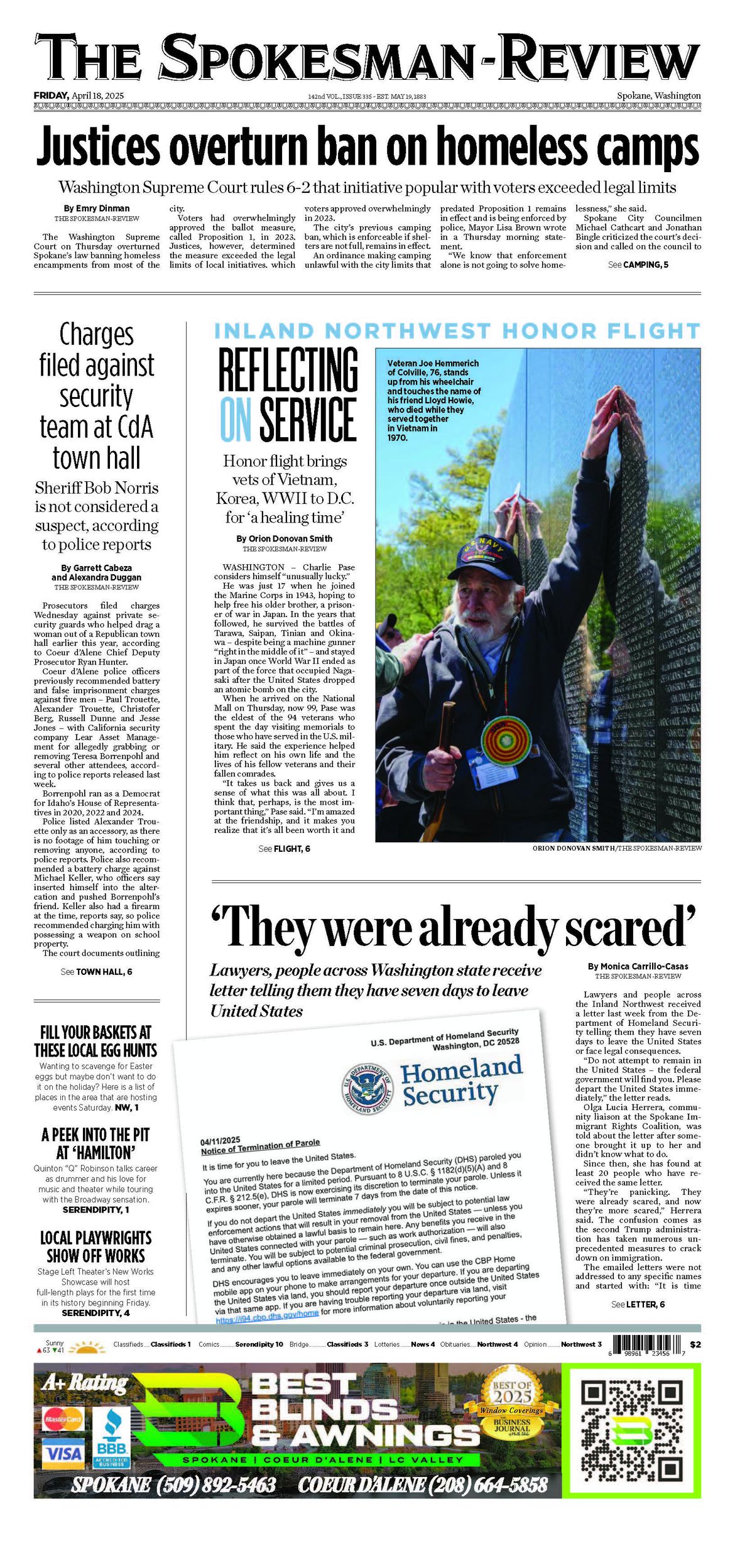 Front Page for April 18, 2025 | The Spokesman-Review