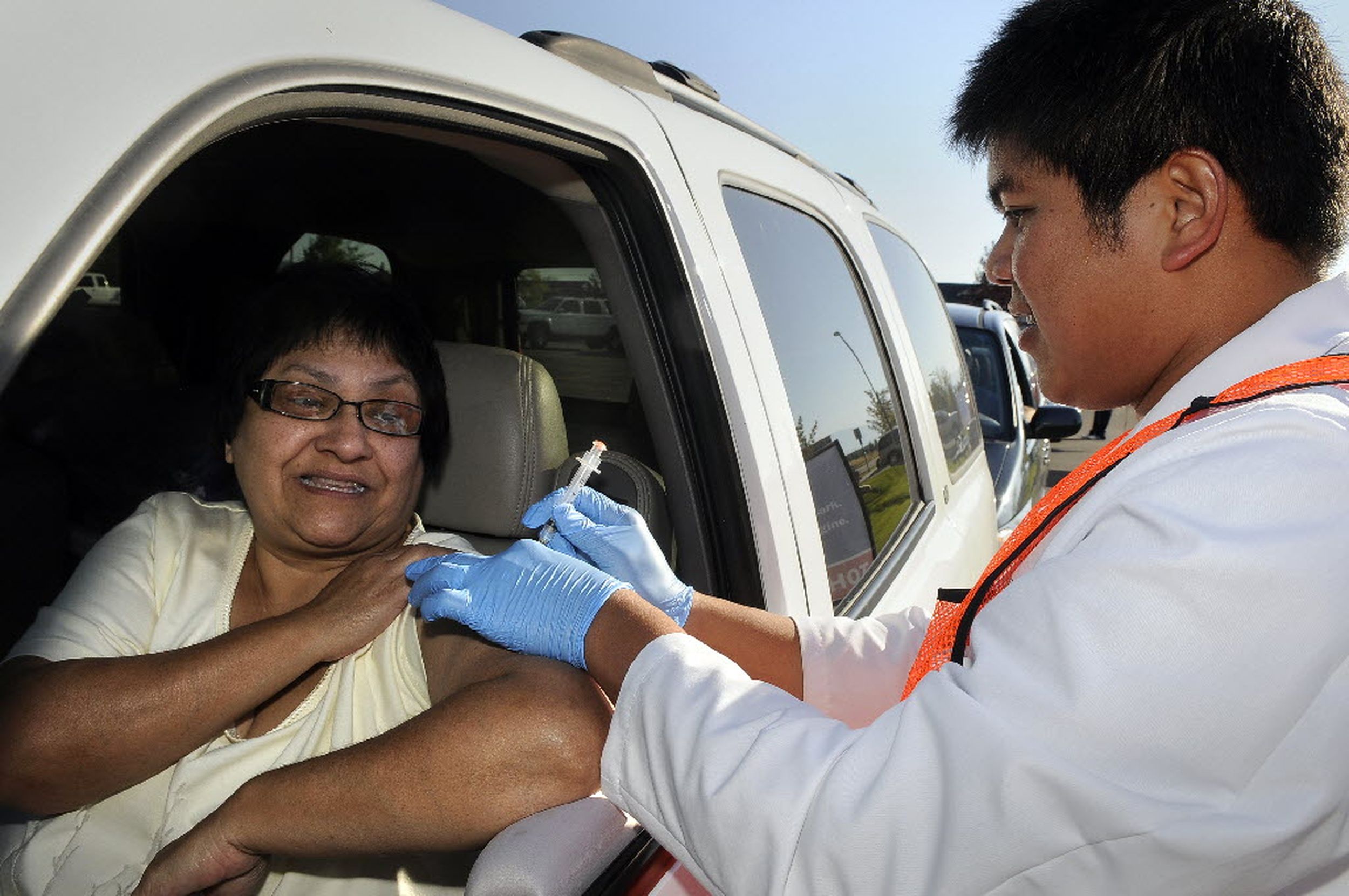 Patients drive up for flu shots