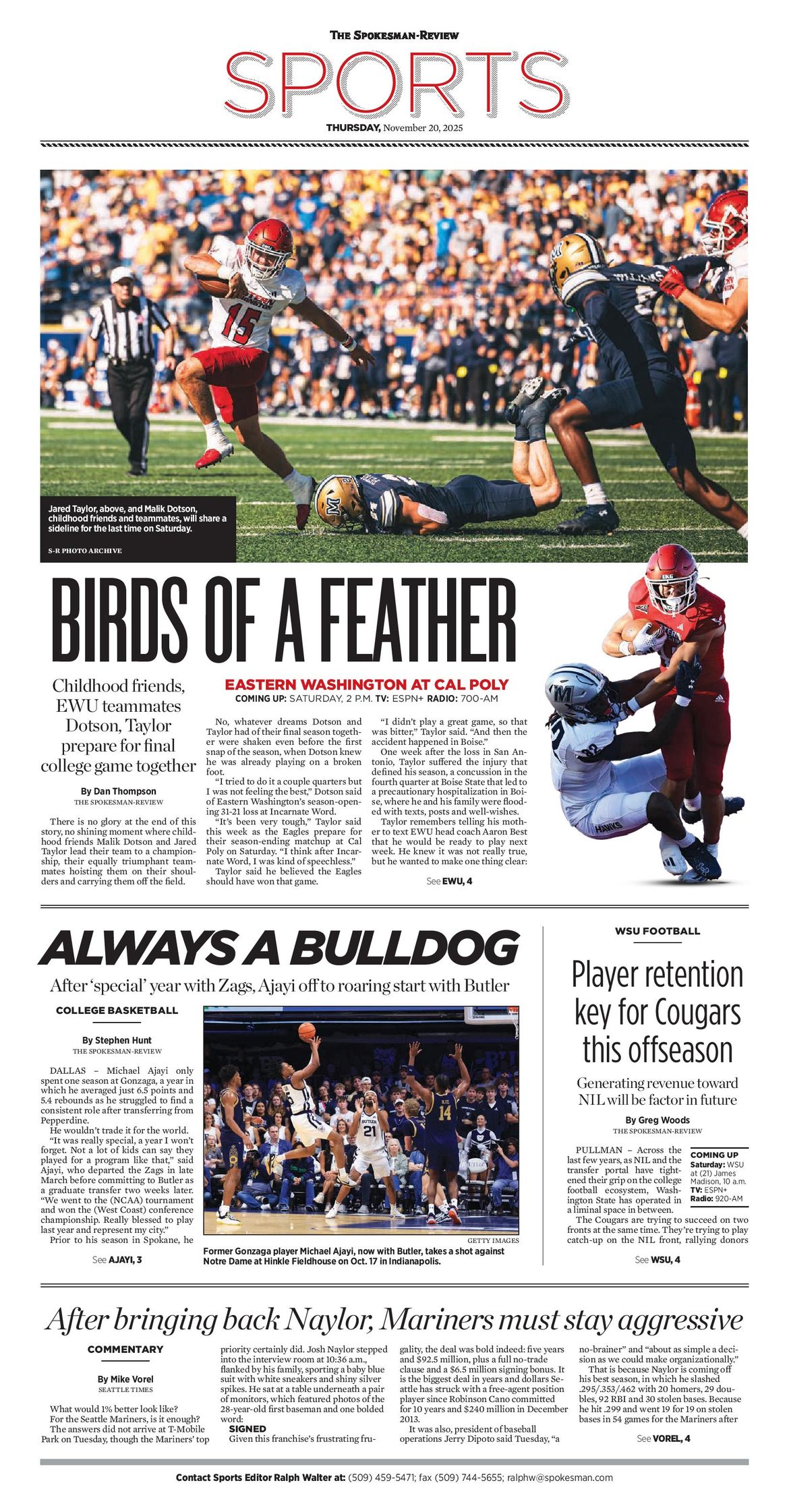 Sports Front Page for Nov. 20, 2025 | The Spokesman-Review
