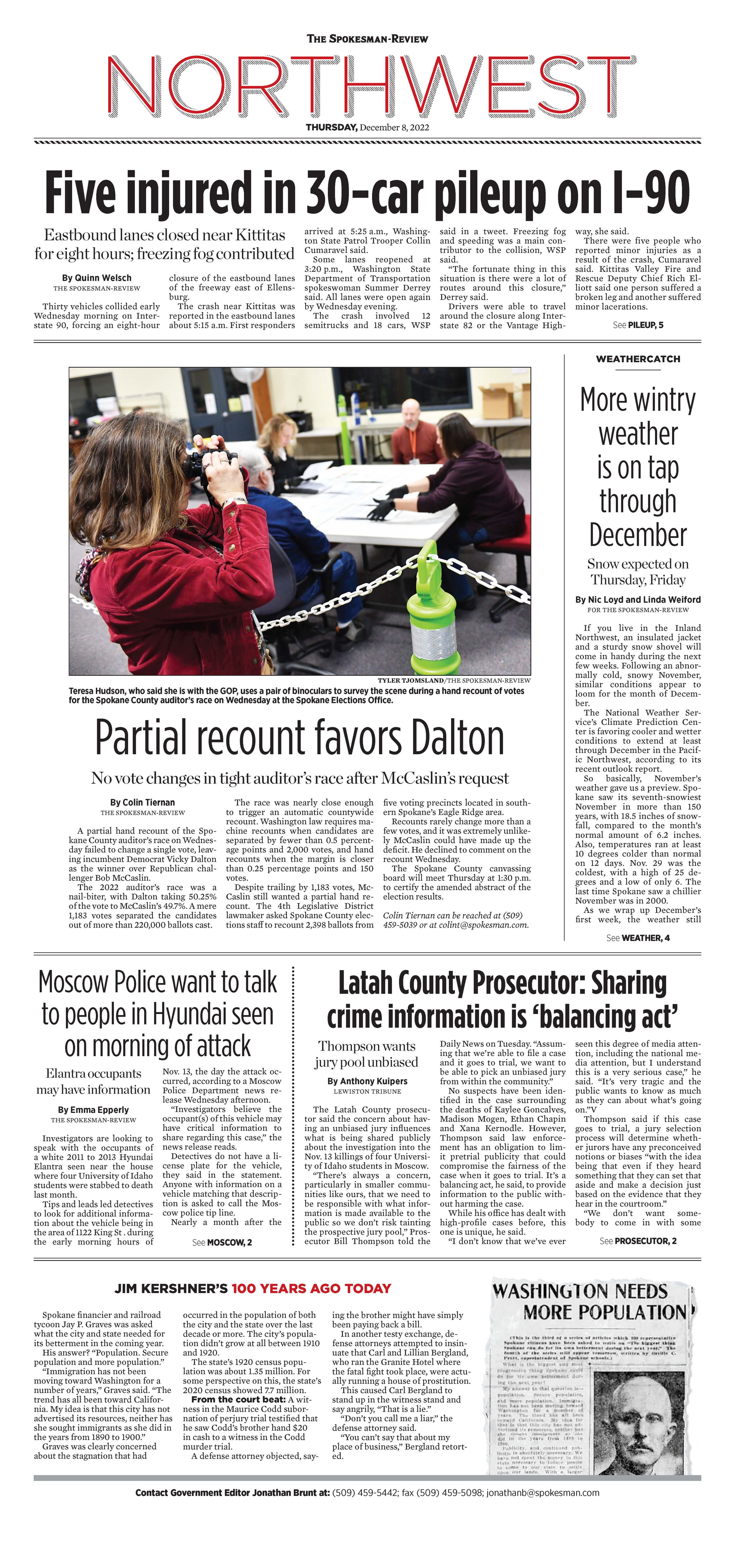 Northwest Front Page for Dec. 8, 2022 | The Spokesman-Review