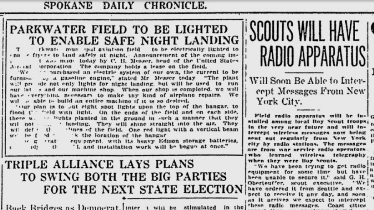 100 years ago in Spokane: Airport now called Felts Field announces plan ...