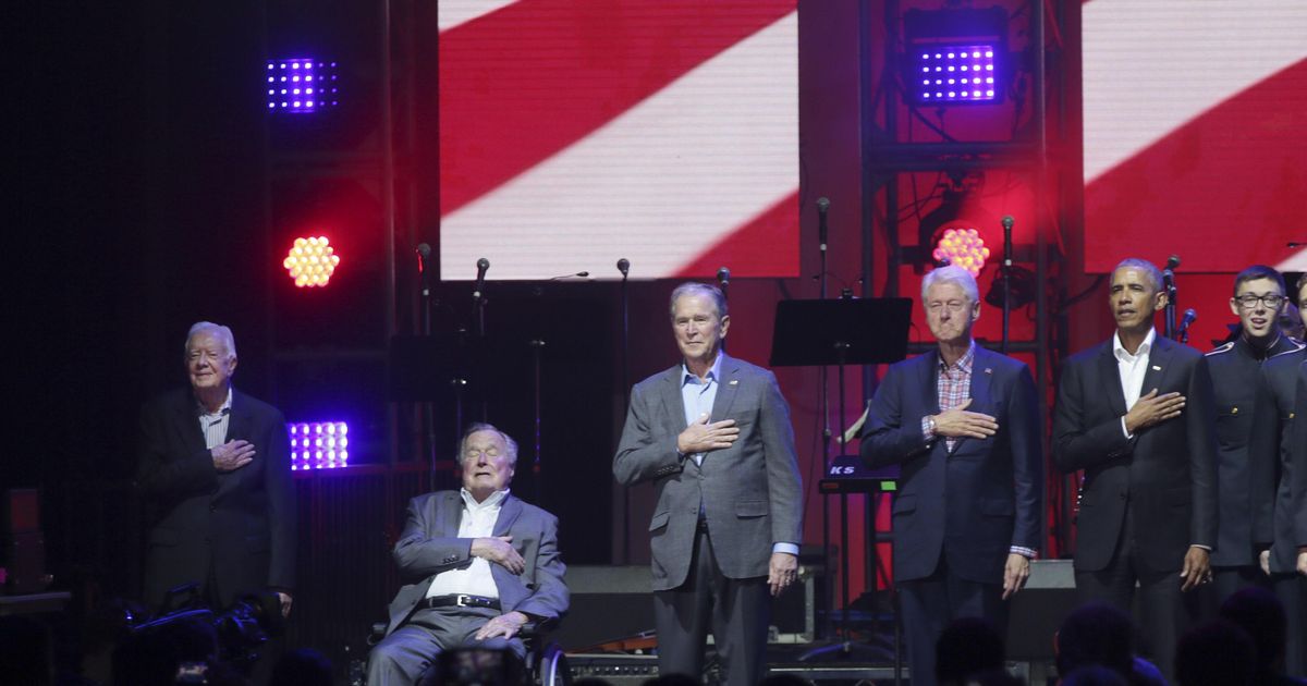 Former presidents call for unity at hurricane aid concert