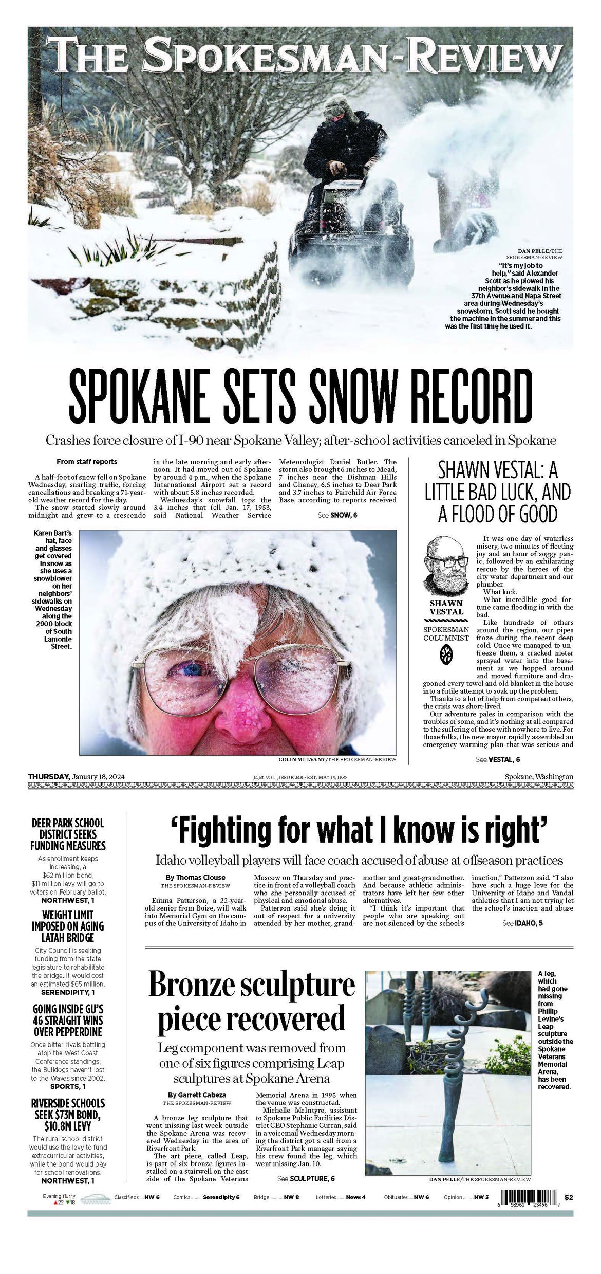 Front Page for Jan. 18, 2024 | The Spokesman-Review