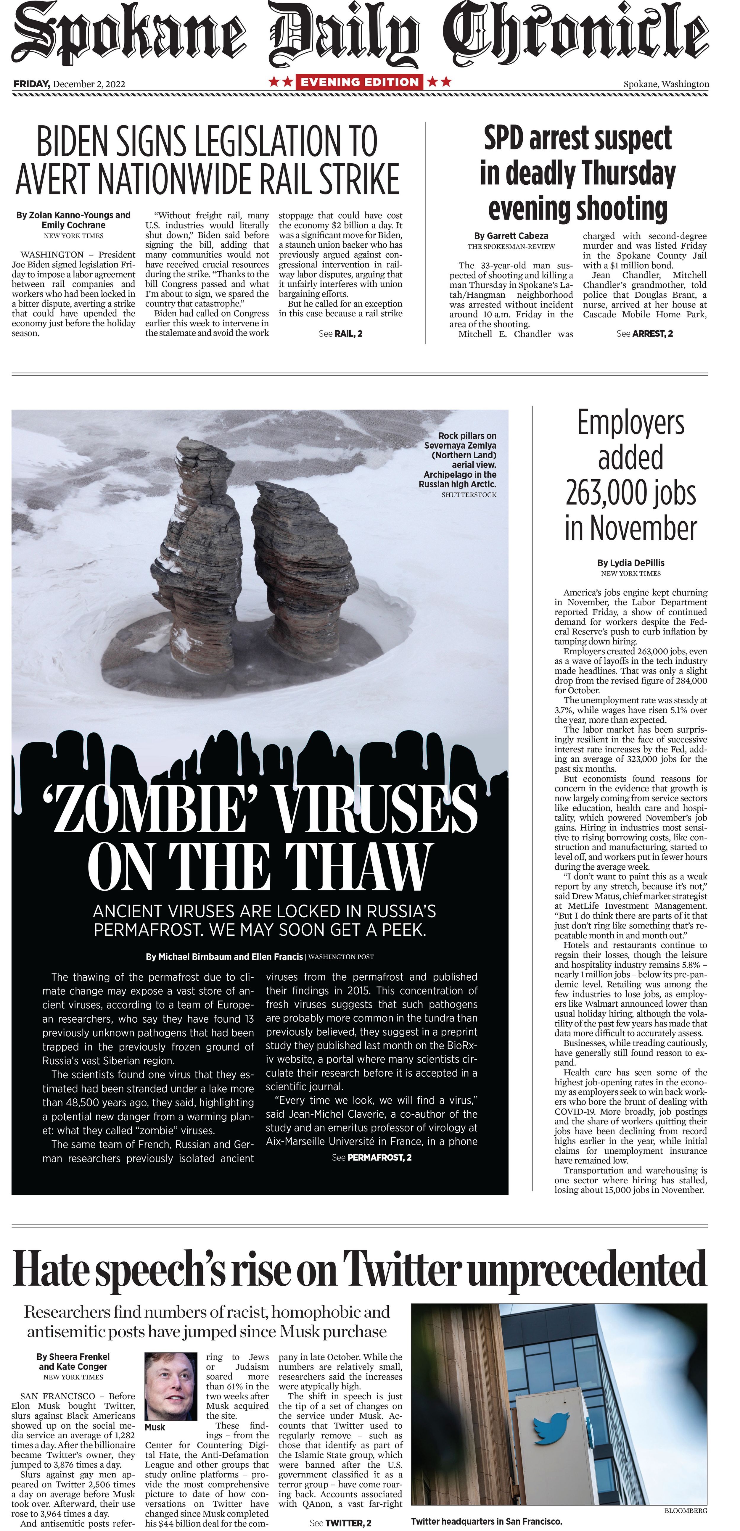 The Chronicle Front Page for Dec. 2, 2022 | The Spokesman-Review