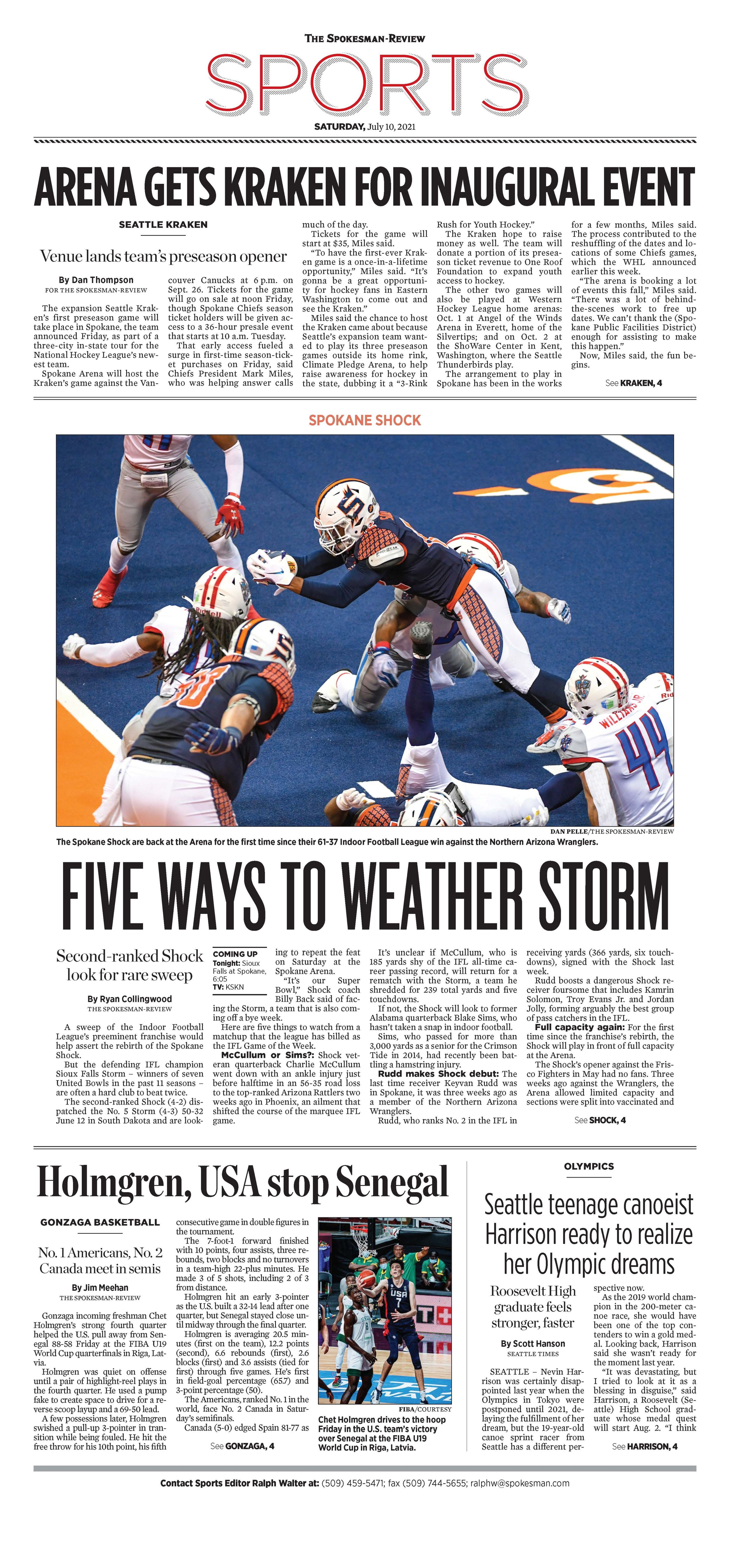 Sports Front Page for July 10, 2021 | The Spokesman-Review