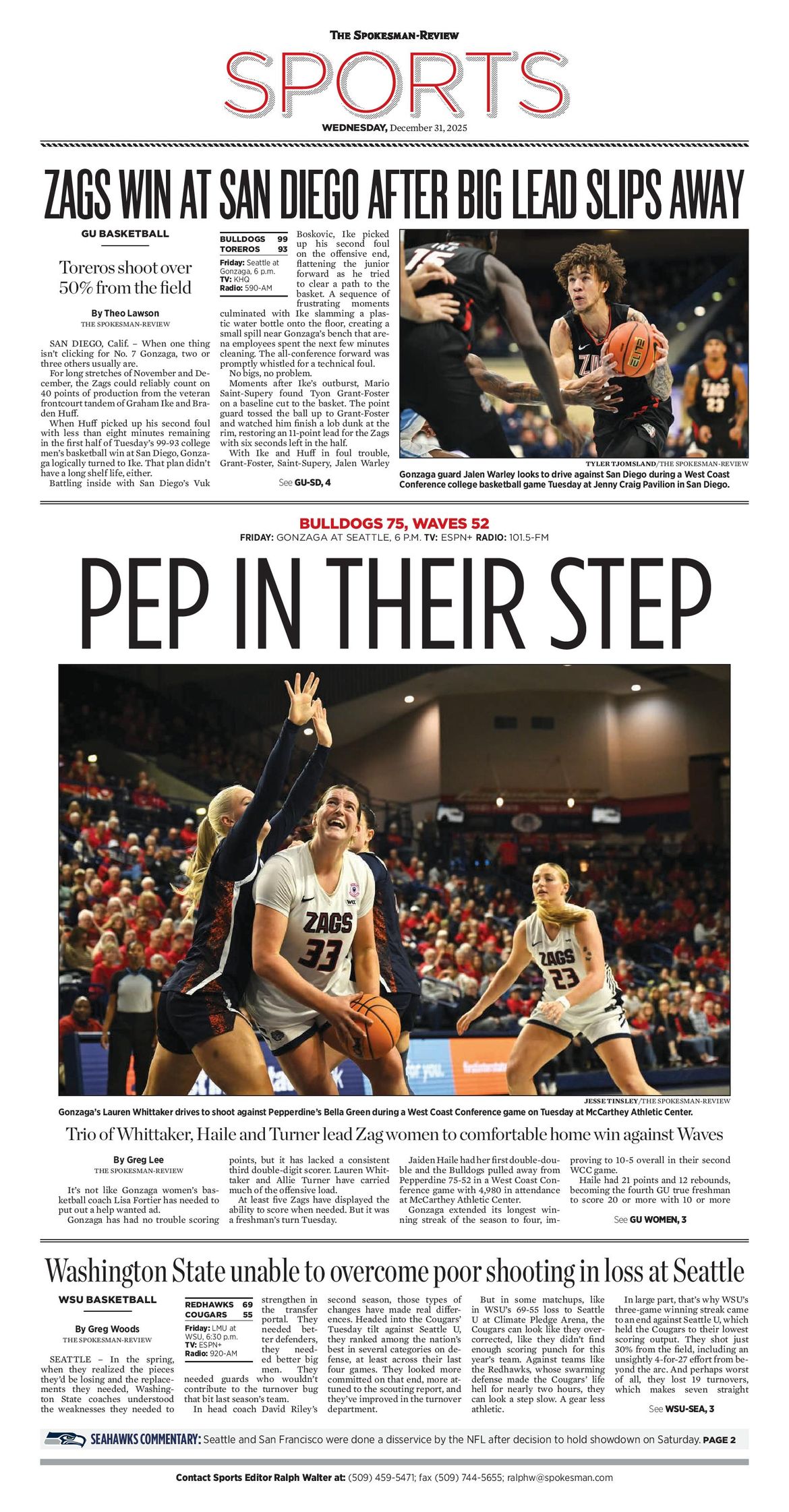 Sports Front Page for Dec. 31, 2025 | The Spokesman-Review
