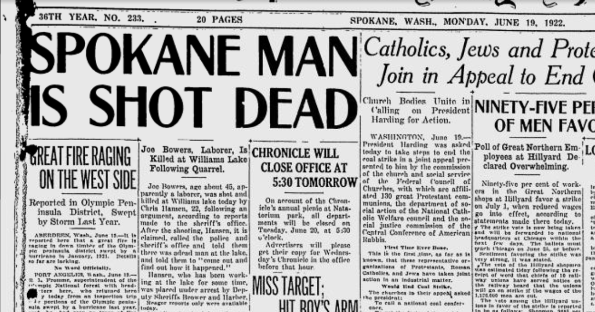 100 years ago near Cheney: Resort worker at Williams Lake says he shot ...