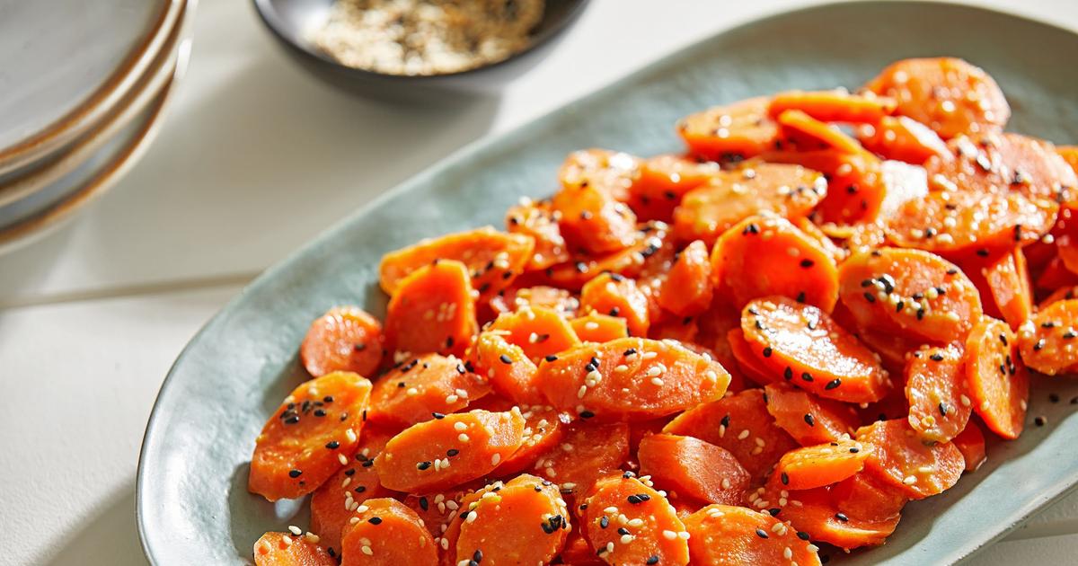 Glazed carrots with miso, orange zest and sesame seeds shine with flavor