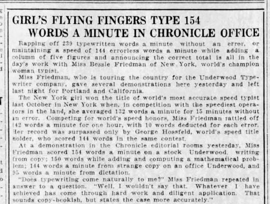 100 years ago in Spokane: The nation's fastest typist wowed the city ...