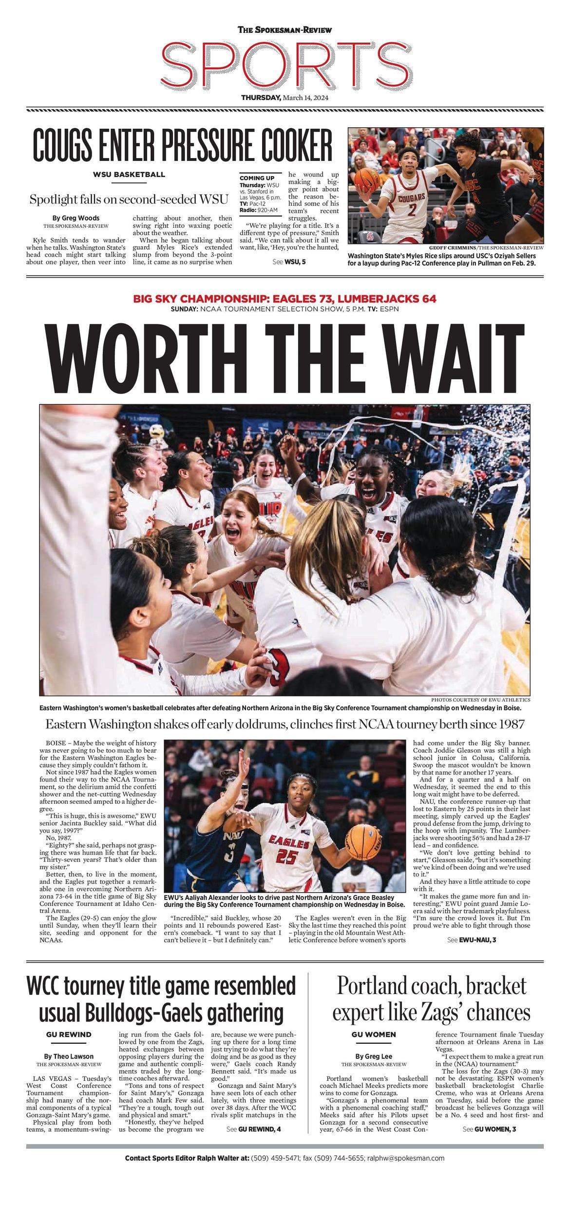 Sports Front Page for March 14, 2024 | The Spokesman-Review