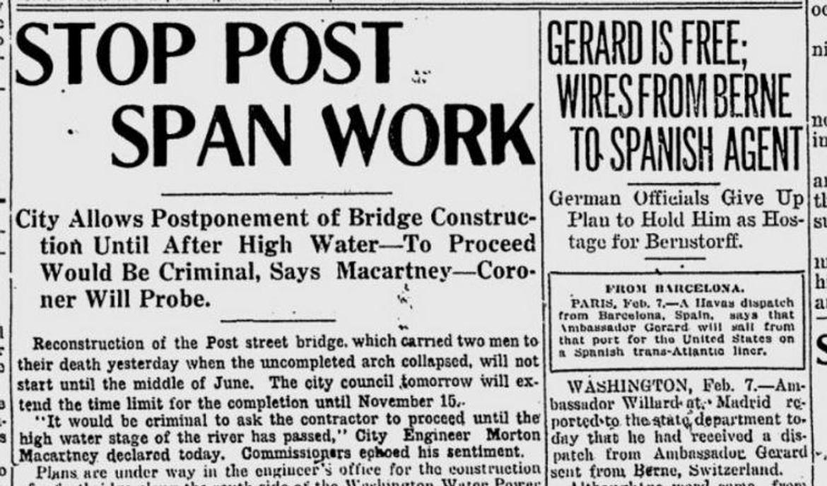 100 years ago in Spokane: Work on Post Street Bridge suspended after ...