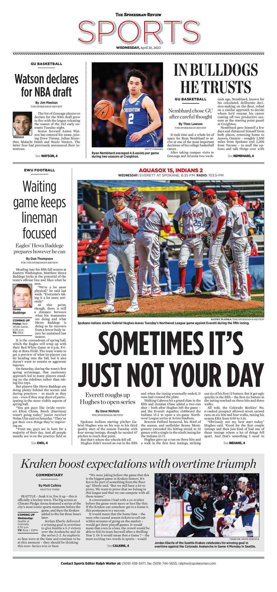 Sports Front Page for April 26, 2023 | The Spokesman-Review