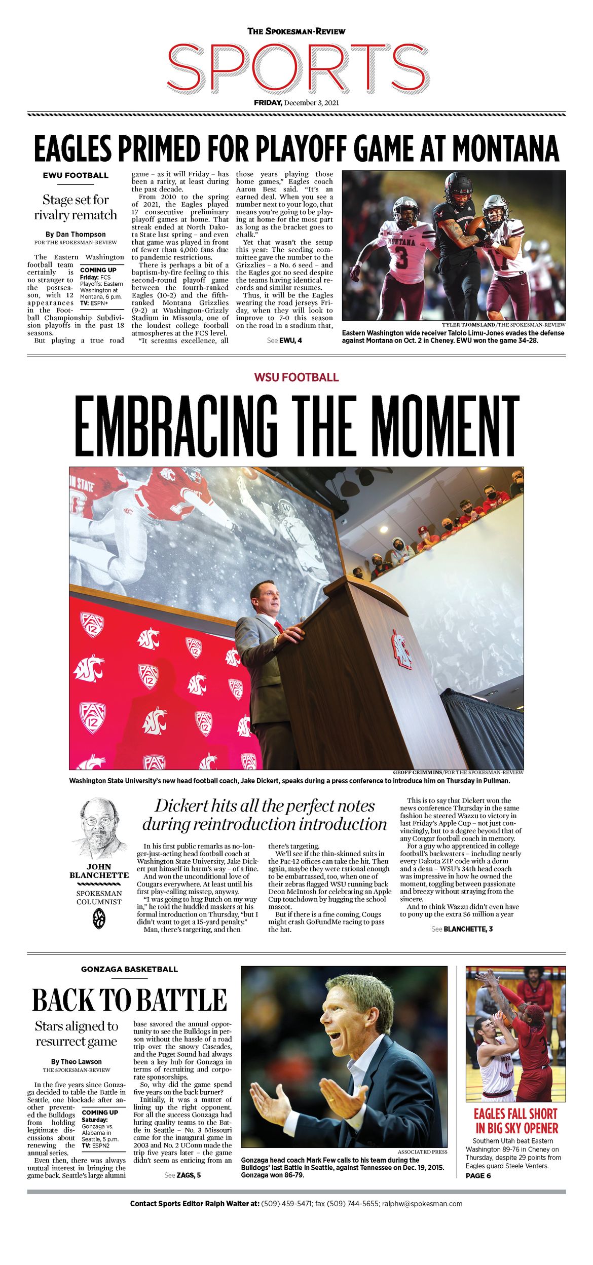 Sports Front Page for Dec. 3, 2021 | The Spokesman-Review
