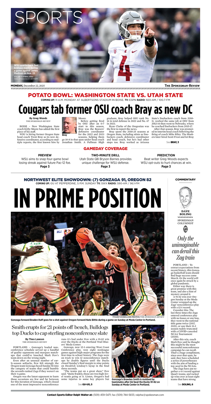 Sports Front Page for Dec. 22, 2025 | The Spokesman-Review