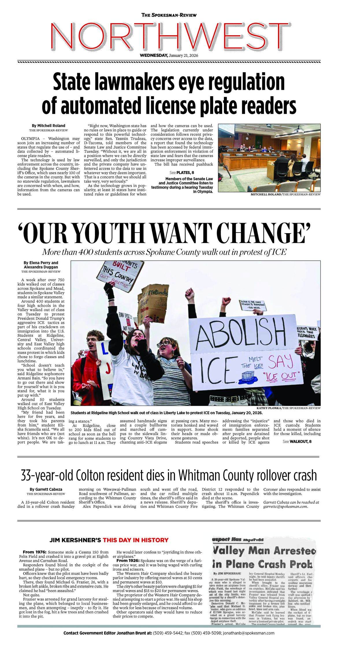Northwest Front Page for Jan. 21, 2026 | The Spokesman-Review