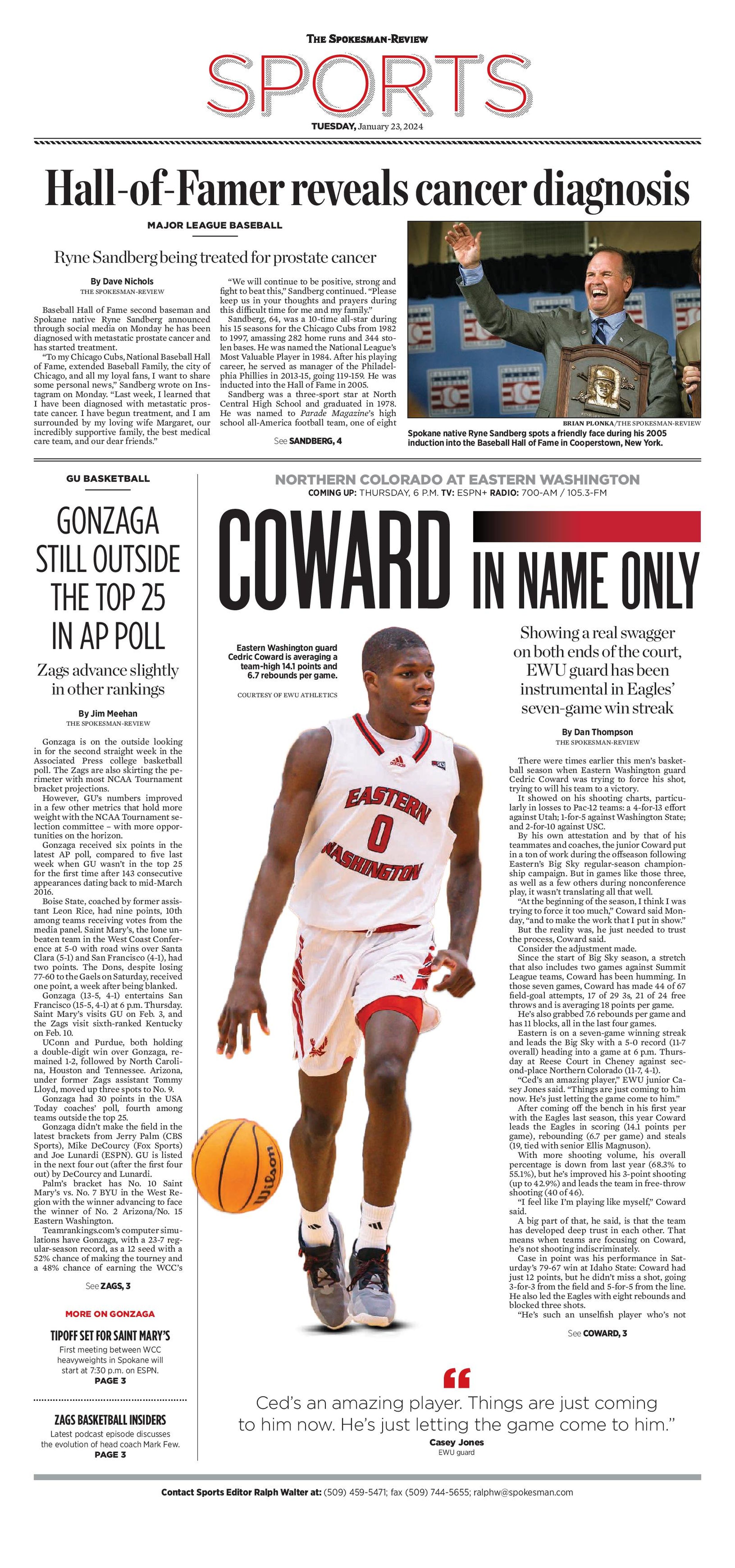 Sports Front Page for Jan. 23, 2024 | The Spokesman-Review