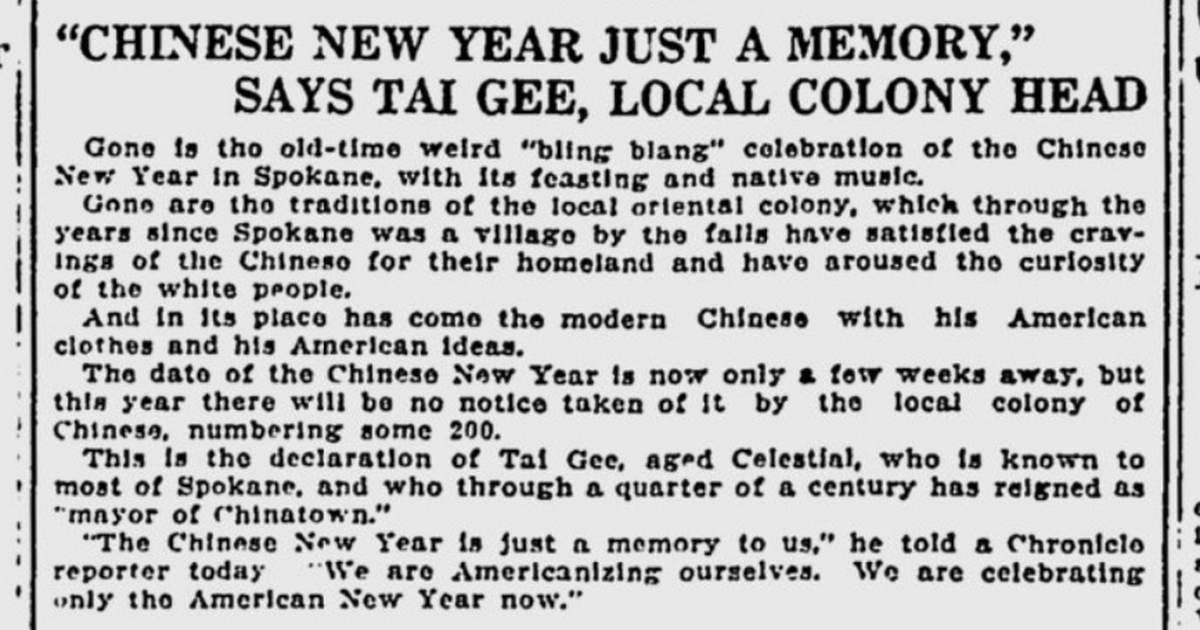 100 years ago in Spokane: 'Mayor of Chinatown' announces no Chinese New ...