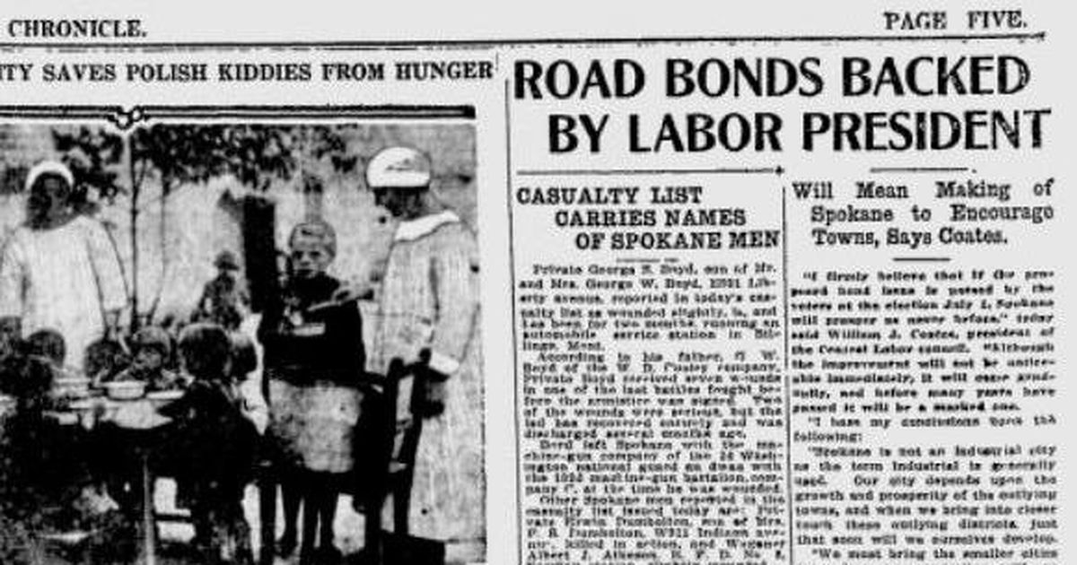 100 years ago in Spokane: Labor backs proposed tax to pave county roads