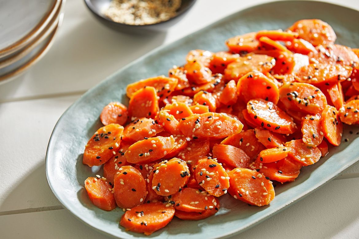 Glazed carrots with miso, orange zest and sesame seeds shine with flavor