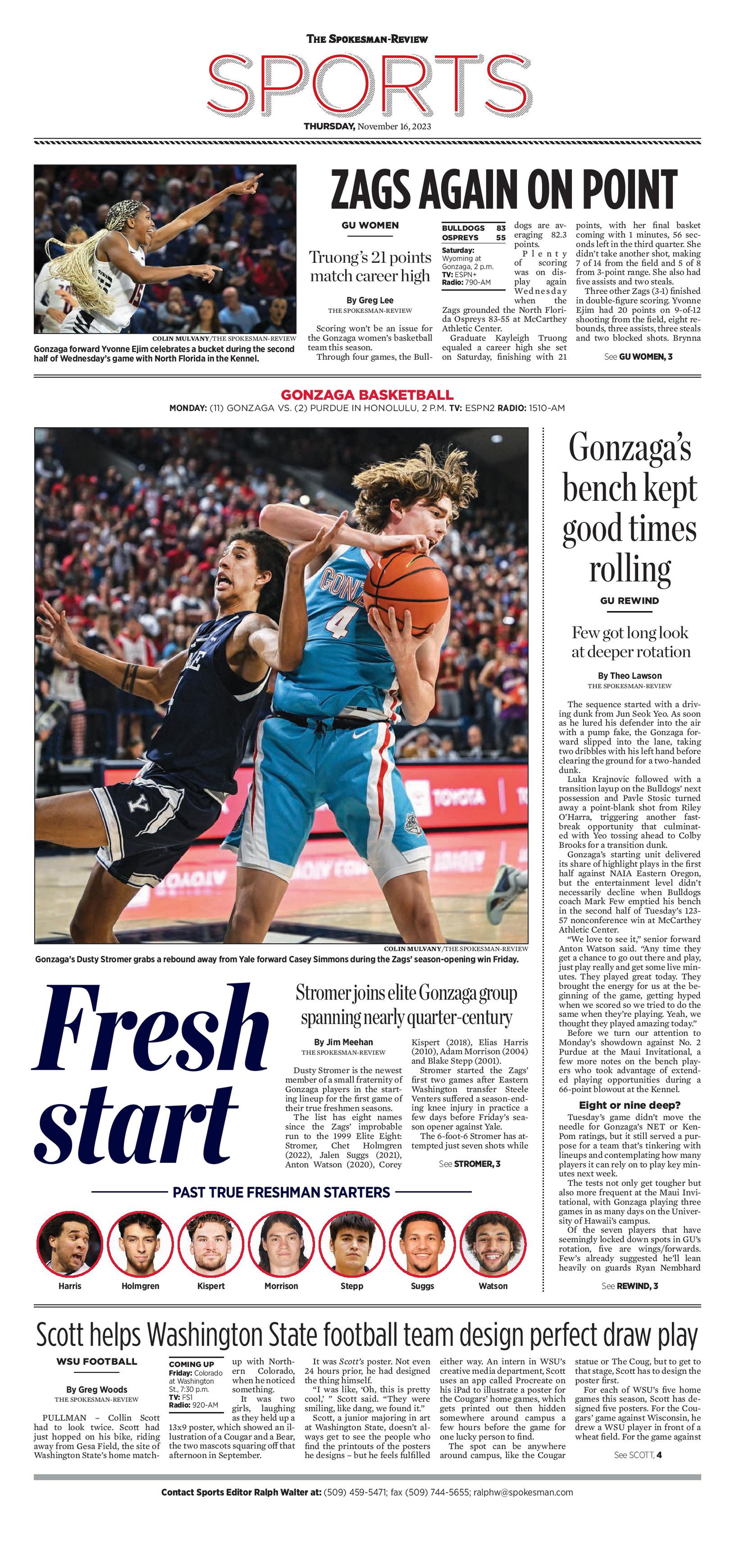 Sports Front Page for Nov. 16, 2023 | The Spokesman-Review